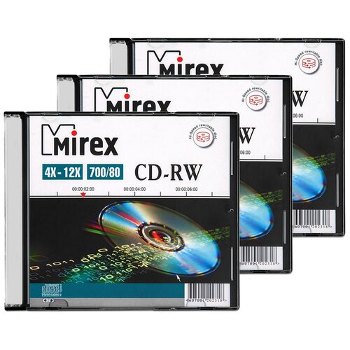 Перезаписываемый диск CD-RW Mirex 700Mb 12x slim box, упаковка 3 шт.
