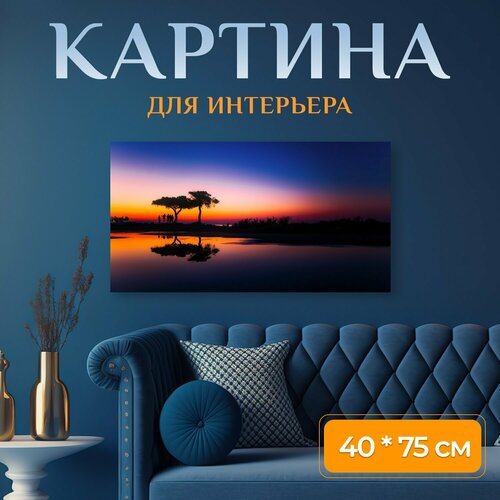 Картина на холсте "Греция, панорама, заход солнца" на подрамнике 75х40 см. для интерьера