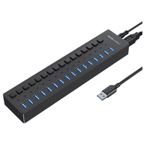 Хаб Acasis USB 3.0 HUB With Individual Power Switches 12V 7.5A HS-716PB (16 портов), черный