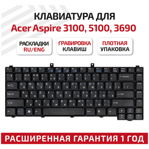 Клавиатура (keyboard) MP-04653SU-6981 для ноутбука Acer Aspire 3100, 3102, 3650, 3690, 5100, Extensa 5200, 5510, 1670, черная