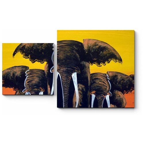 Модульная картина Могучее трио слонов 100x60