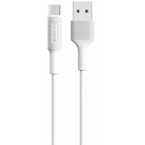 Кабель Borofone BX1, microUSB - USB, 2.4 А, 1 м, PVC оплётка, белый