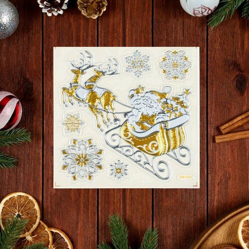 Дарим Красиво Наклейки на окна "Новогодние" олени, Дед Мороз, 24 х 19 см