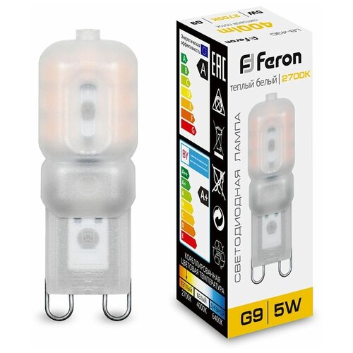 Лампа светодиодная Feron LB-430 25636, G9, JCD9, 5 Вт, 2700 К