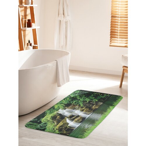 Коврик для ванной комнаты и туалета противоскользящий JoyArty "Зелень у водопада" 60х100 см