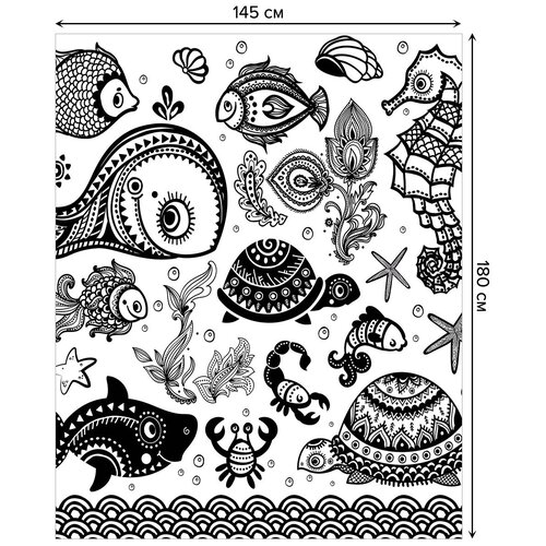 Скатерть прямоугольная JoyArty "Узорчатый морской мир" из сатена, 180x145 см