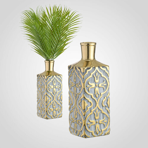 Керамическая ваза золотисто-белая в форме бутылки 37*5*12 см