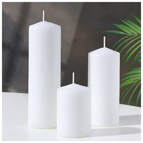 MARU Набор свечей - цилиндров 3в1 (6х14 см, 6х19 см, 6х8,5 см), белый