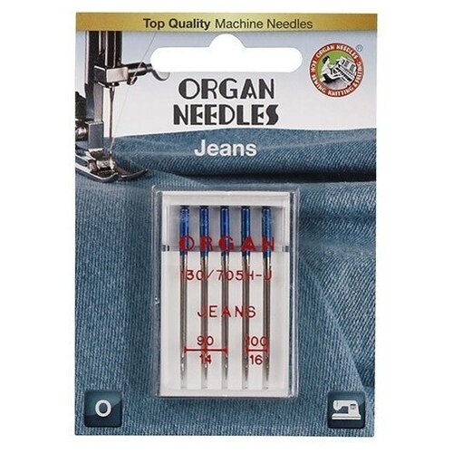 Игла/иглы Organ Jeans 90-100, синий/серебристый, 5 шт.