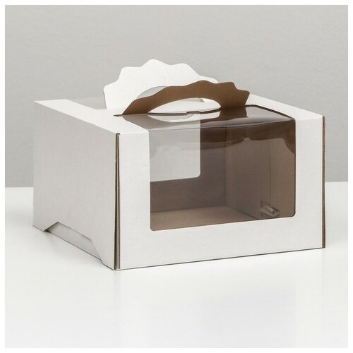 Коробка под торт 2 окна, с ручками, белая, 25 х 25 х15 см