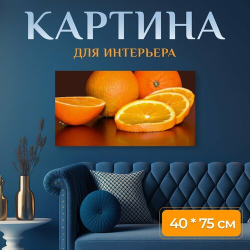 Картина на холсте "Апельсины, фрукты, тропические фрукты" на подрамнике 75х40 см. для интерьера