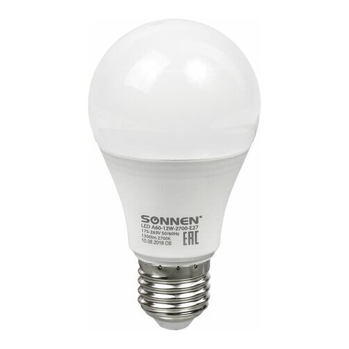 Лампа светодиодная SONNEN 453697, E27, A60, 12 Вт, 2700 К