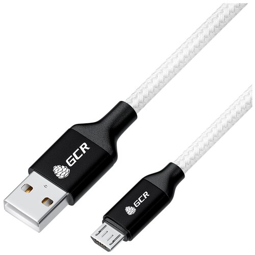 Кабель GCR USB - MicroUSB (GCR-UA17), 0.8 м, белый/черный