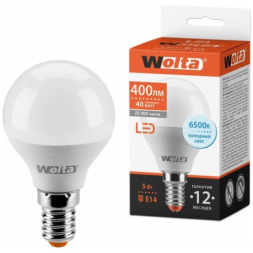Светодиодная лампа WOLTA Standard G45 5Вт 400лм Е14 6500K