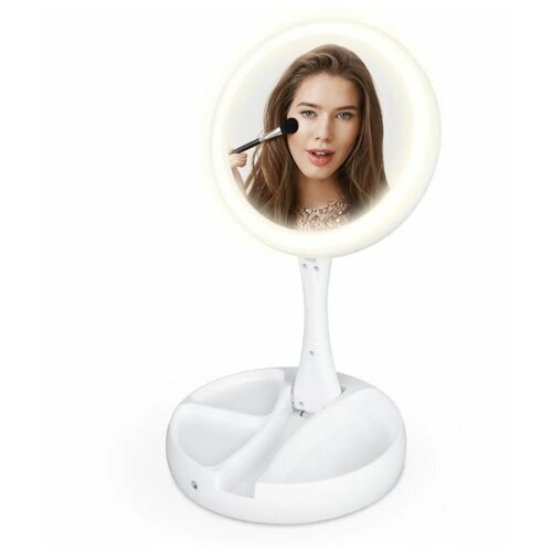 Косметическое двустороннее зеркало My Foldaway Mirror для макияжа, с подсветкой и х10 увеличением