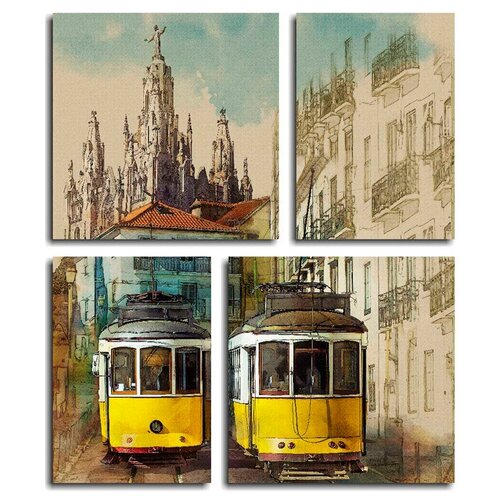 Модульная картина Трамвай, Старая Европа 57х62 см