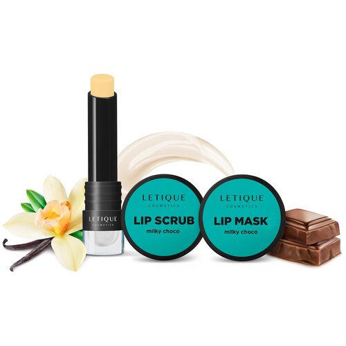Letique Cosmetics Комплекс для губ Milky Choco Lip Set, скраб для губ 10 г + маска для губ 10 г + бальзам для губ 3.7 г