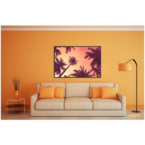 Постер / Плакат / Картина на холсте Пальмы в оранжевом 60x90 в подарочном тубусе