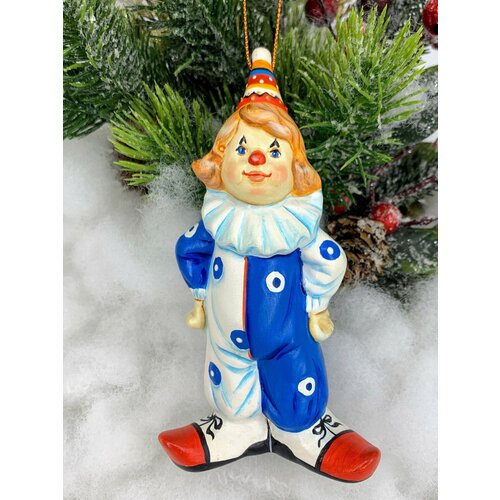 Елочная игрушка/статуэтка "Клоун" подарок на Новый год, фарфор, ручная роспись