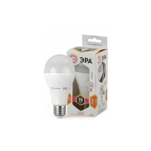 Светодиодная LED лампа ЭРА стандарт ЛОН A65 E27 19W(1520lm) 2700K 2K 140x65 A65-19W-827-E27 1689 (упаковка 18 штук)