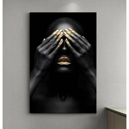 Картина на холсте Девушка в черном стиле золото арт ЧЖ_11_50х70