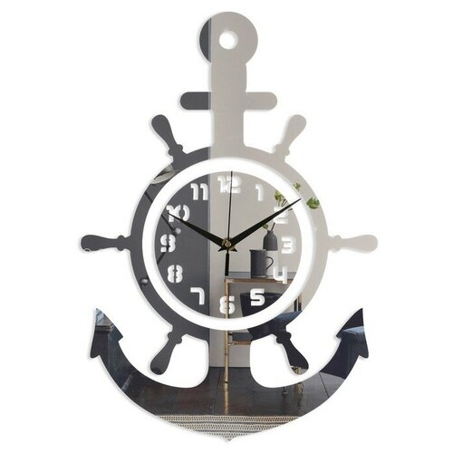 Часы-наклейка, серия: DIY, "Якорь", 45 х 31 см, 1 ААА, серебро