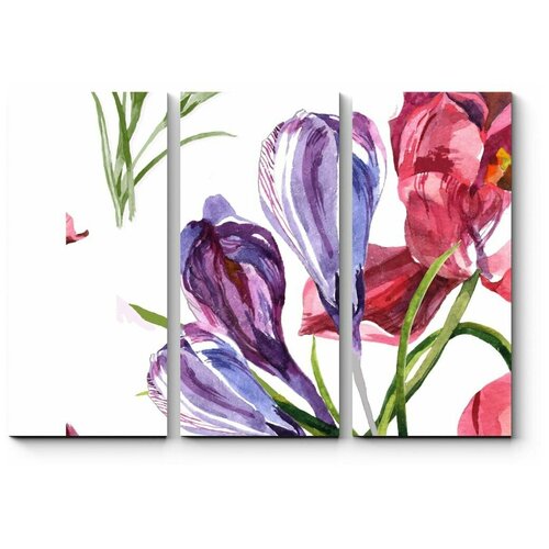 Модульная картина Розовые тюльпаны и крокусы акварелью120x86
