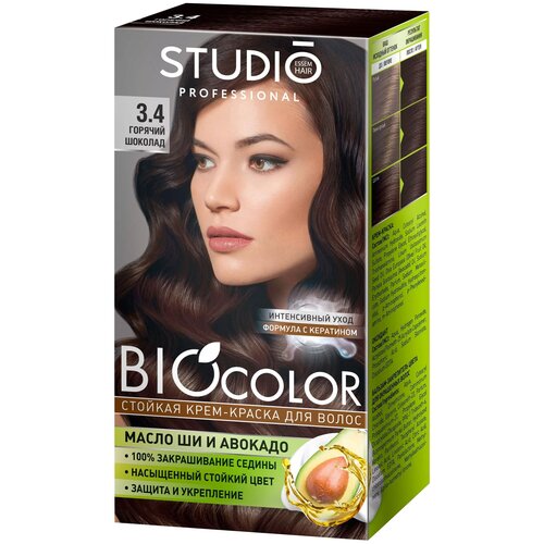 Essem Hair Studio Professional BioColor стойкая крем-краска для волос, 3.4 горячий шоколад, 15 мл