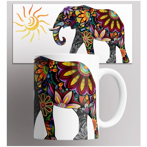 Кружка с принтом Индийский слон арт/Индия/Религия 330 мл