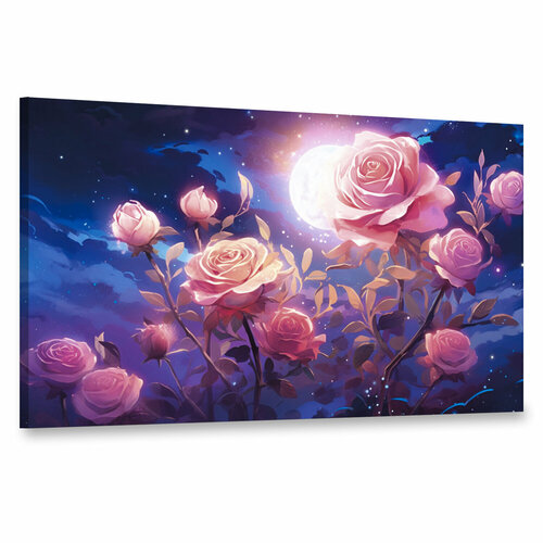 Интерьерная картина 100х60 "Розы в сиянии звезд"
