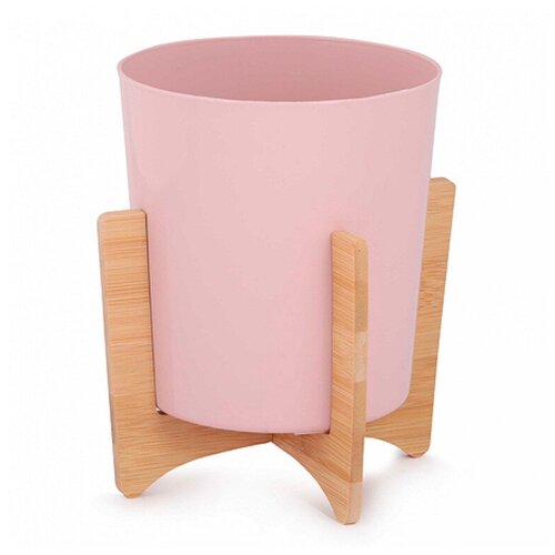 Цветочное кашпо "Алессия" с бамбуковой подставкой, 1,8 л, 17х18,5 см (Розовое)