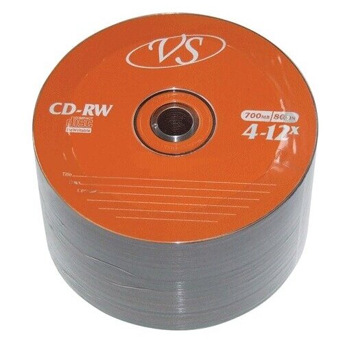 Диски CD-RW VS 700 Mb 4-12x Bulk (термоусадка без шпиля), комплект 50 шт, VSCDRWB5001