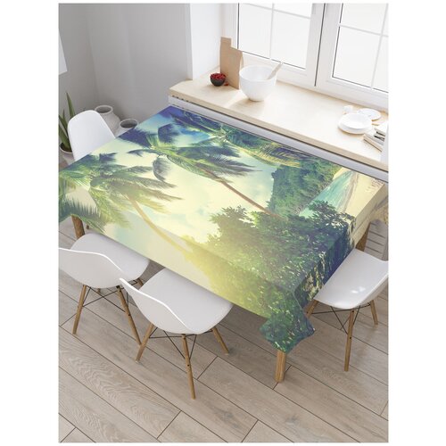 Скатерть прямоугольная JoyArty "Экзотический пляж с пальмами" из сатена, 120x145 см