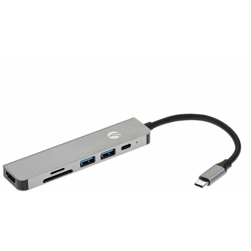 Концентратор USB Type-C VCOM Telecom CU4371 2 х USB 3.0 USB Type-C SD HDMI серебристый