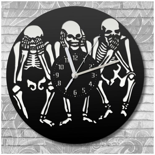 Настенные часы деревянные бесшумные скелеты череп готика - 539