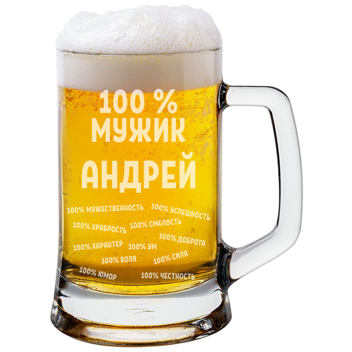 Кружка пивная Андрей 100% мужик