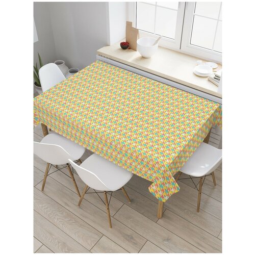 Скатерть прямоугольная JoyArty на кухонный стол "Цветные и полосатые треугольники" из оксфорда, 180x145 см