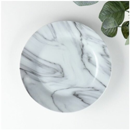 Тарелка керамическая обеденная "Мрамор", d=24 см, цвет серый