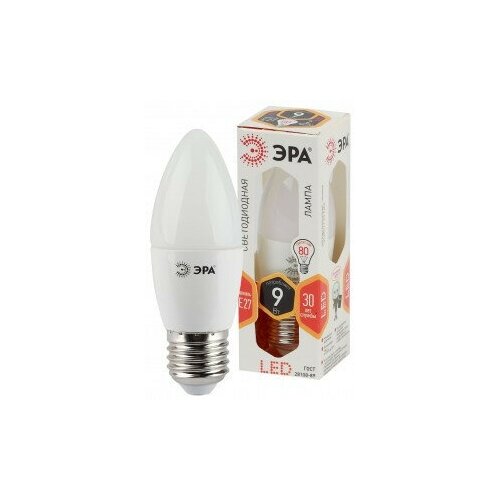Светодиодная LED лампа ЭРА стандарт свеча B35 E27 9W(720lm) 2700K 2K 110x37 B35-9w-827-E27 6696 (упаковка 12 штук)