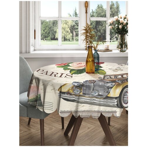 Скатерть круглая тканевая на стол JoyArty с рисунком "Love Paris" 150 на 150 см