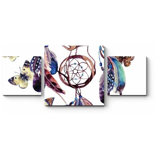 Модульная картина Ловец снов в окружении порхающих бабочек 130x56