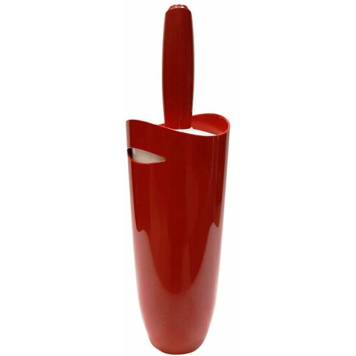 Напольный ершик Primanova M-E05-04-01 пластиковый с закрытой туалетной щёткой для унитаза, цвет красно-белый, диаметр 10 см, высота 35 см