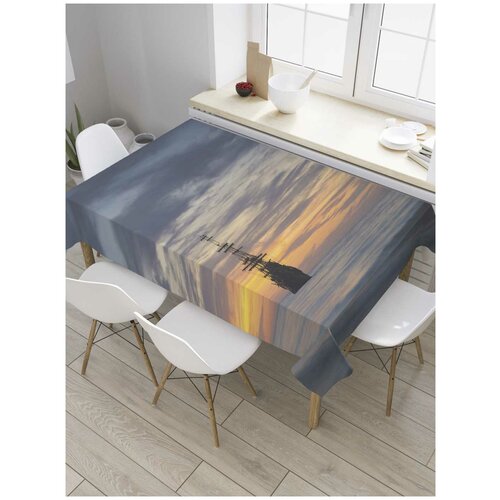 Скатерть прямоугольная JoyArty на кухонный стол "Корабль на закате" из оксфорда, 180x145 см