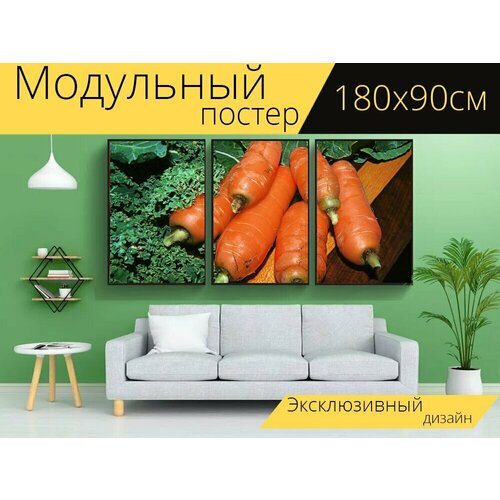 Модульный постер "Морковь, овощи, овощ" 180 x 90 см. для интерьера