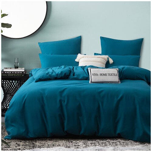 Комплект постельного белья Ситрейд однотонный CS0, евростандарт, хлопок, лазурно-синий