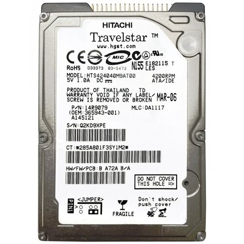 Жесткий диск Hitachi 365943-001 40Gb 4200 IDE 2,5" HDD