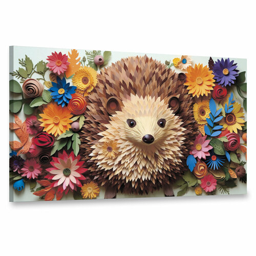 Интерьерная картина 100х60 "Ежик и цветы"