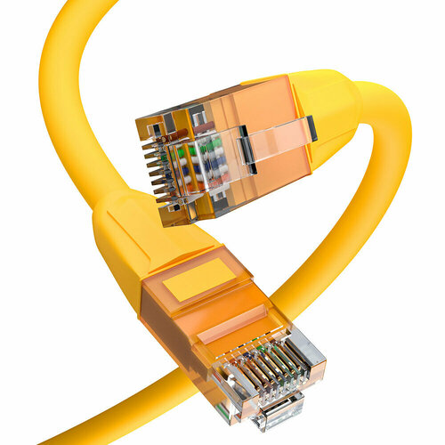 Короткий патч корд литой 50см КАТ.6 UTP малодымный Lan кабель для интернета GCR 10 Гбит/с желтый