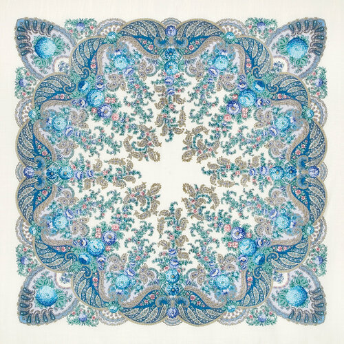 Платок Павловопосадская платочная мануфактура,125х125 см, фиолетовый, голубой