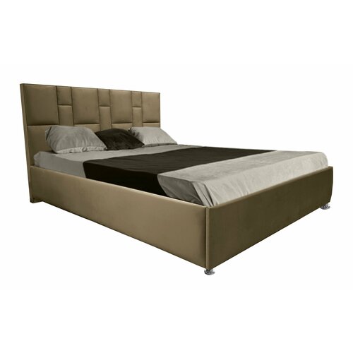 Двуспальная кровать Манхэттен 180x200 основание металлическое с ламелями велюр бежевый ножки 13 см хром